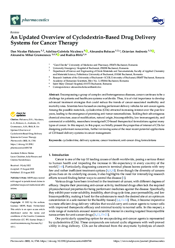 (PDF) An Updated Overview of Cyclodextrin-Based Drug Delivery Systems ...