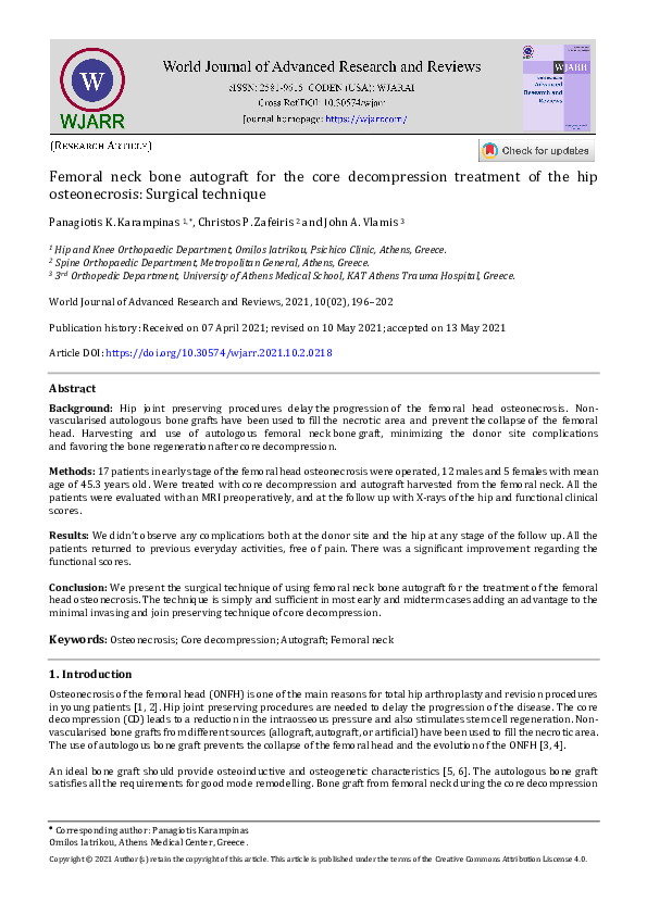 (PDF) Femoral neck bone autograft for the core decompression treatment ...