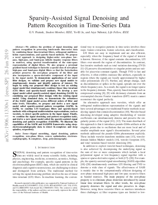 (PDF) Sparsity-Assisted Signal Denoising and Pattern Recognition in Time-Series Data