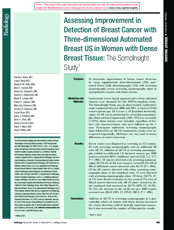 (PDF) Assessing Improvement in Detection of Breast Cancer with Three-dimensional Automated ...
