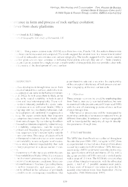 (PDF) Inheritance in form and process of rock surface evolution: evidence from shore platforms