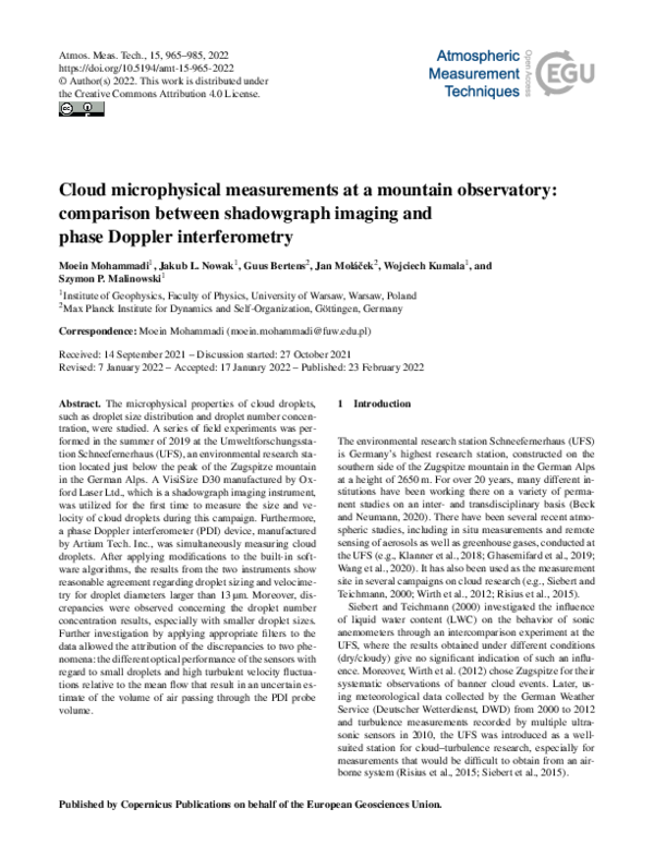 (PDF) Cloud microphysical measurements at a mountain observatory ...