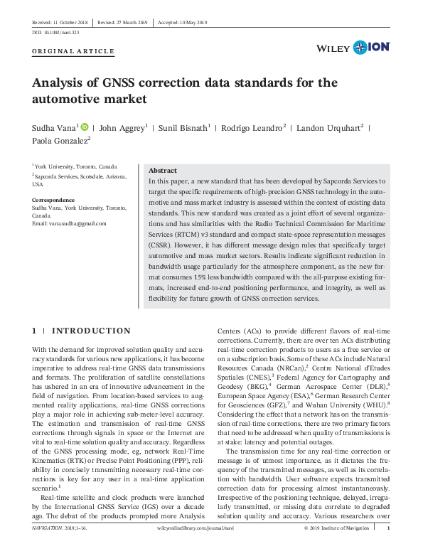 (PDF) Analysis of GNSS correction data standards for the automotive market