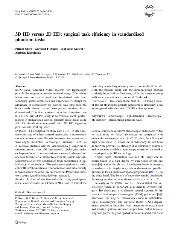 (PDF) 3D HD versus 2D HD: surgical task efficiency in standardised phantom tasks | Wolfgang ...