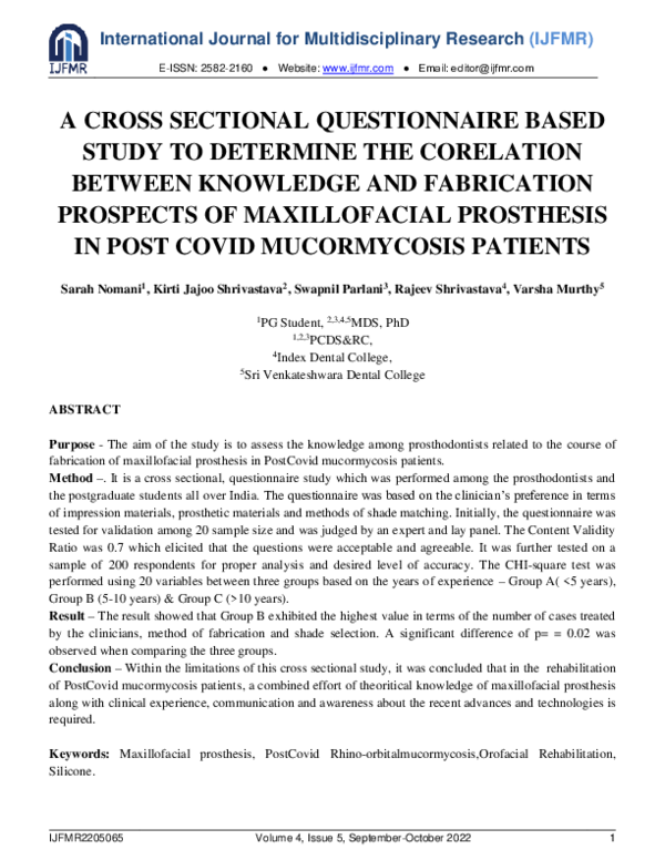(PDF) A Cross Sectional Questionnaire based Study to Determine the ...