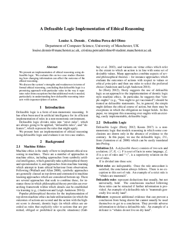 (PDF) A Defeasible Logic Implementation of Ethical Reasoning