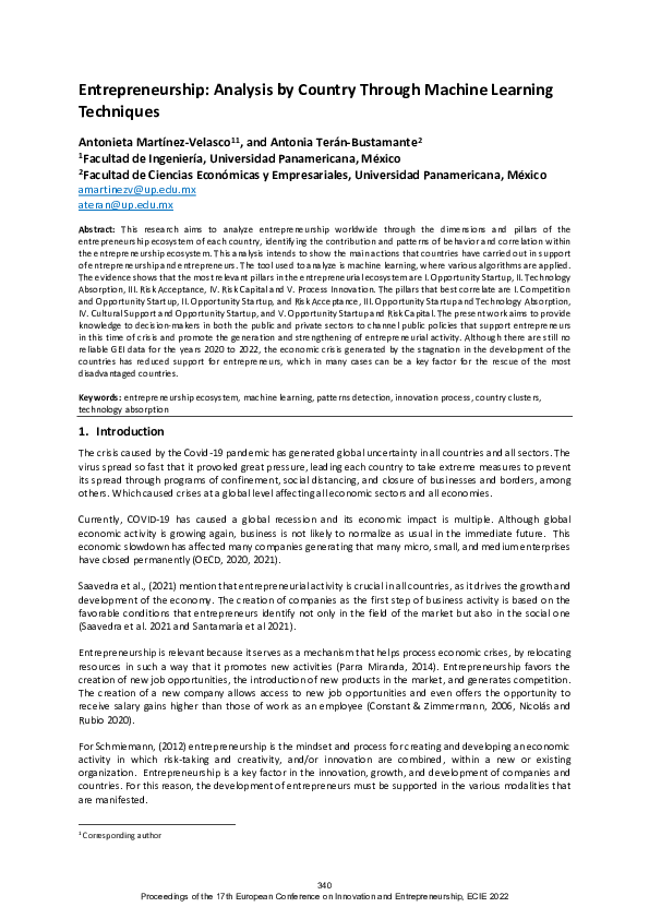 (PDF) Entrepreneurship: Analysis by Country Through Machine Learning ...