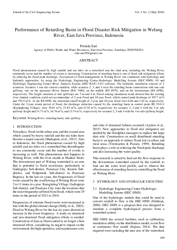 (PDF) Performance of Retarding Basin in Flood Disaster Risk Mitigation in Welang River, East ...