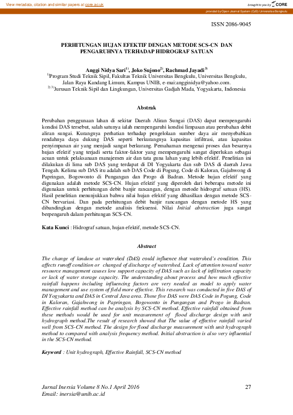 Pdf Perhitungan Hujan Efektif Dengan Metode Scs Cn Dan Pengaruhnya