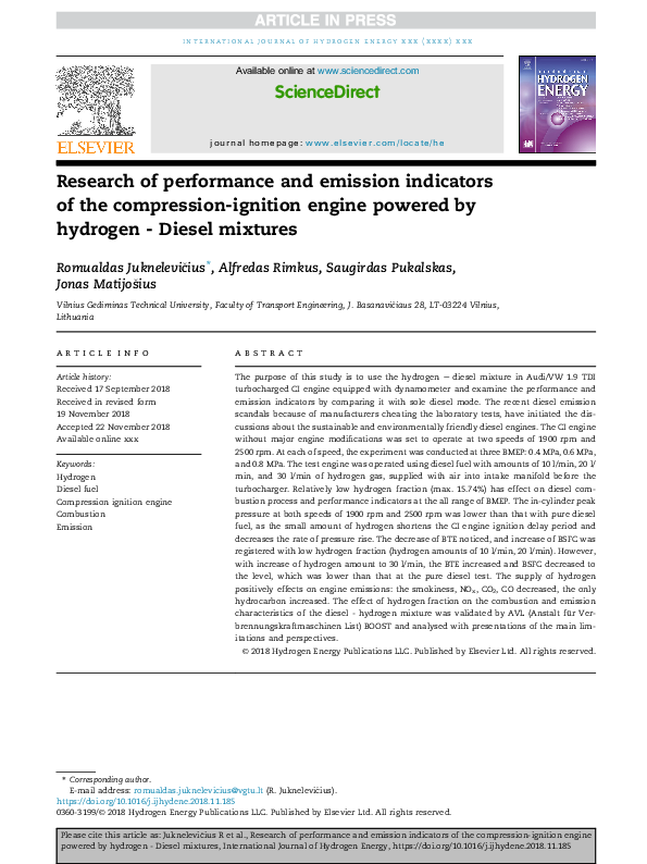 Pdf Research Of Performance And Emission Indicators Of The Compression Ignition Engine Powered
