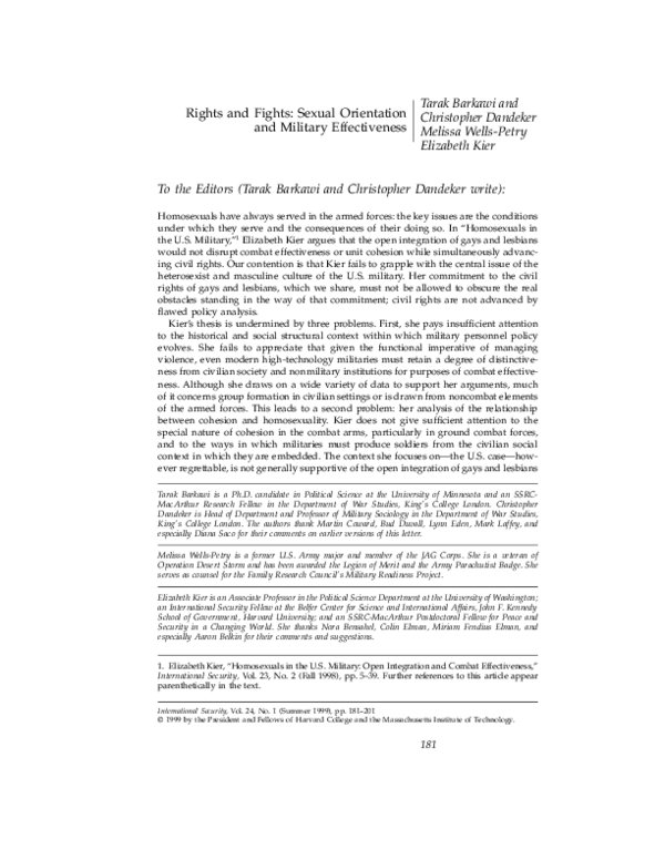 (PDF) Rights and Fights: Sexual Orientation and Military Effectiveness