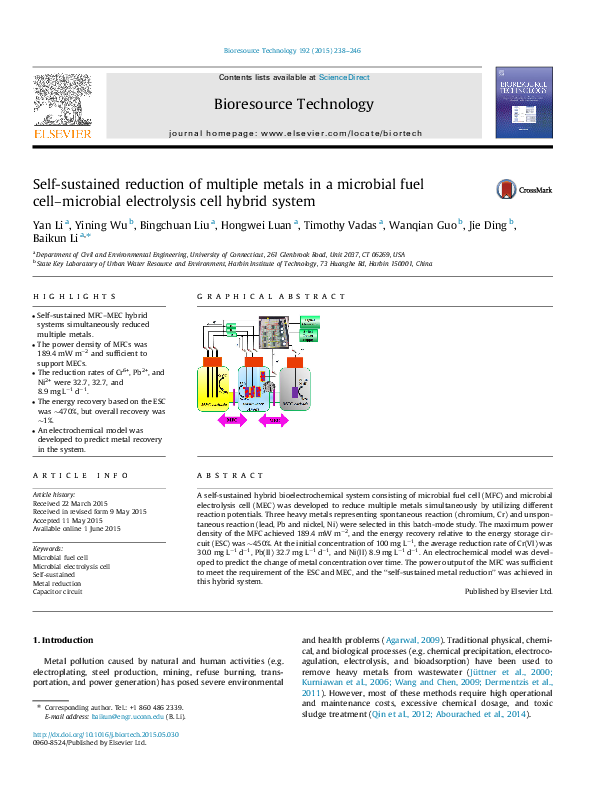 (PDF) Self-sustained reduction of multiple metals in a microbial fuel ...