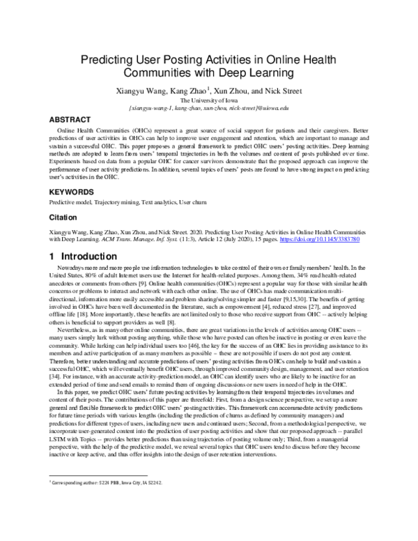 (PDF) Predicting User Posting Activities in Online Health Communities with Deep Learning