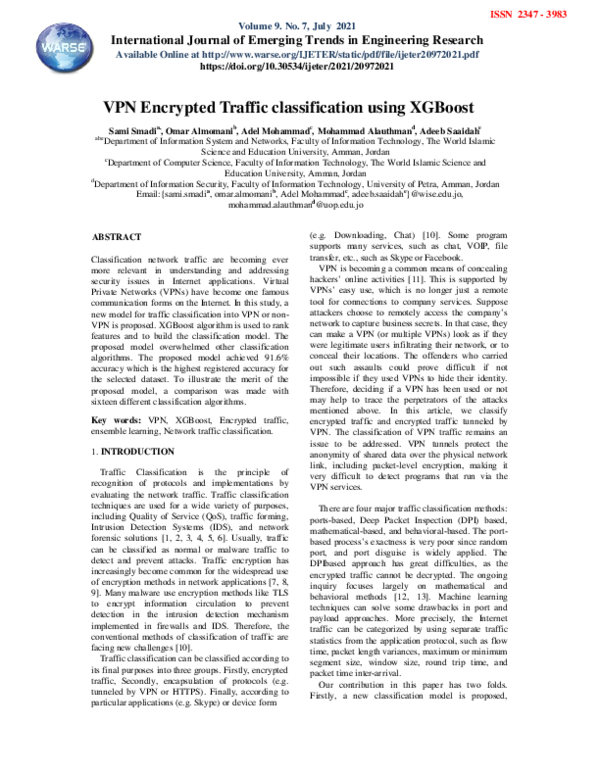 (PDF) VPN Encrypted Traffic classification using XGBoost