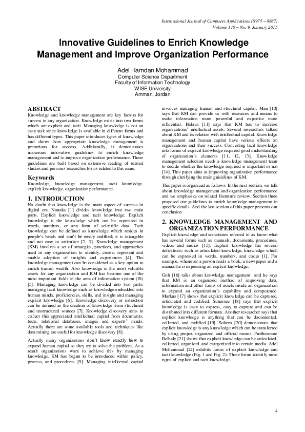 (PDF) Innovative Guidelines to Enrich Knowledge Management and Improve ...