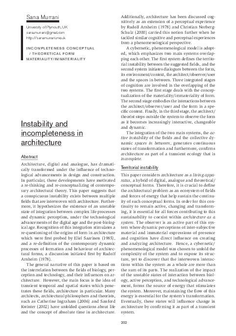(PDF) Instability and incompleteness in architecture