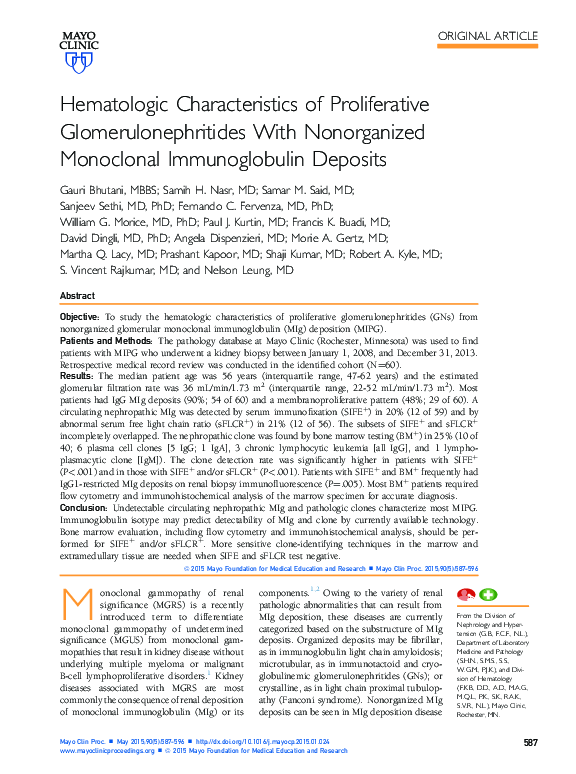 (PDF) Hematologic characteristics of proliferative glomerulonephritides ...