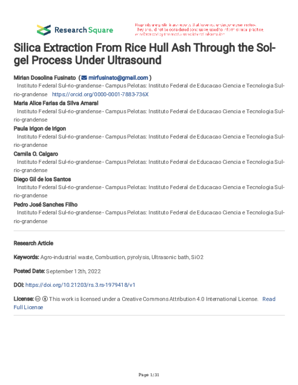 (PDF) Silica extraction from rice hull ash through the sol–gel process ...