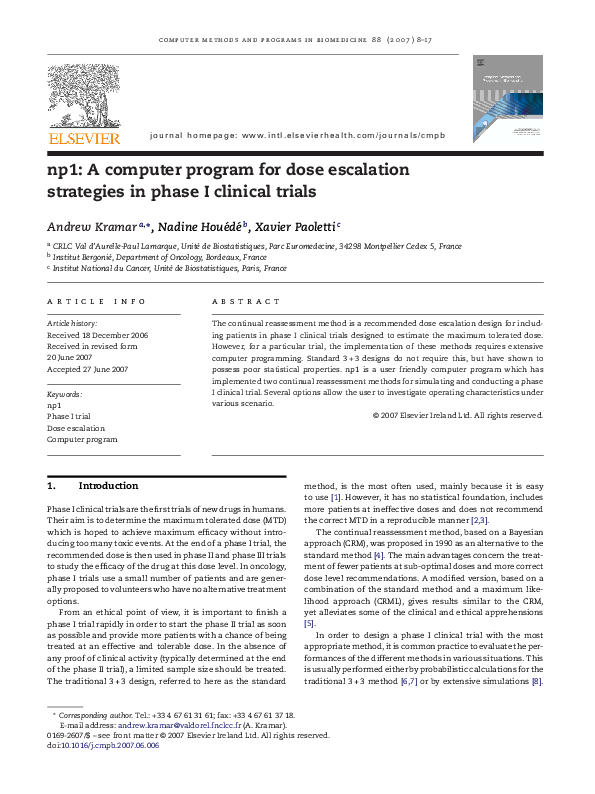 (PDF) np1: A computer program for dose escalation strategies in phase I ...