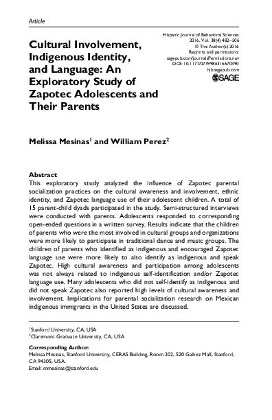 (PDF) Cultural Involvement, Indigenous Identity, and Language