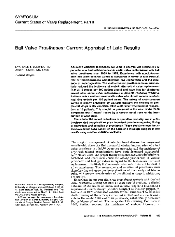 (PDF) Ball valve prostheses: Current appraisal of late results