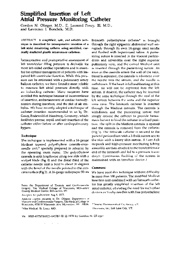 (PDF) Simplified Insertion of Left Atrial Pressure Monitoring Catheter