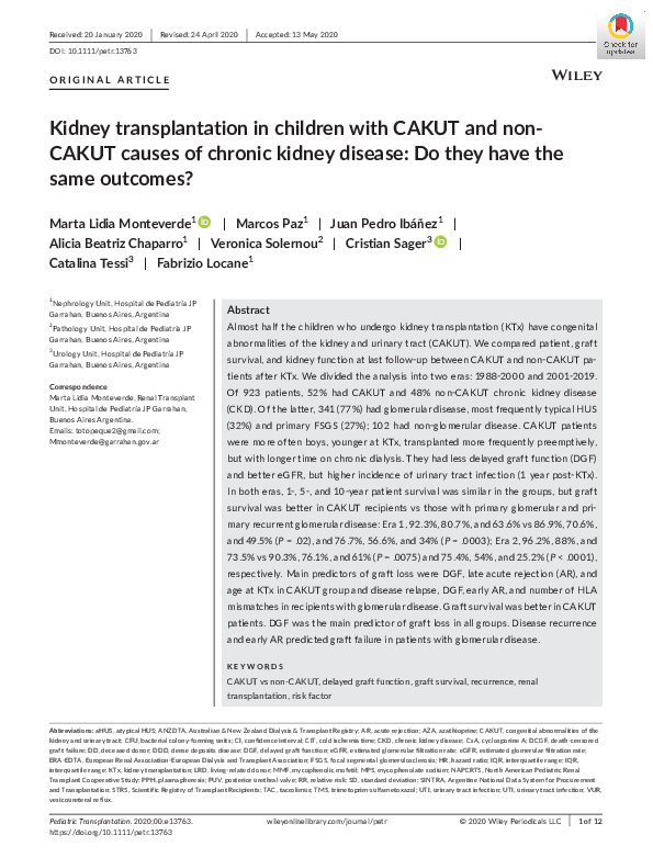 (PDF) Kidney transplantation in children with CAKUT and non‐CAKUT ...