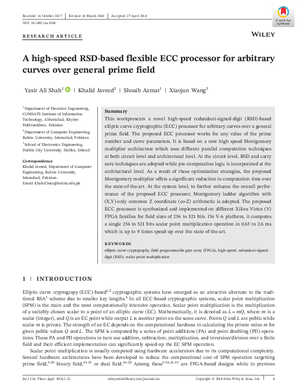 Pdf A High Speed Rsd Based Flexible Ecc Processor For Arbitrary Curves Over General Prime Field 5897
