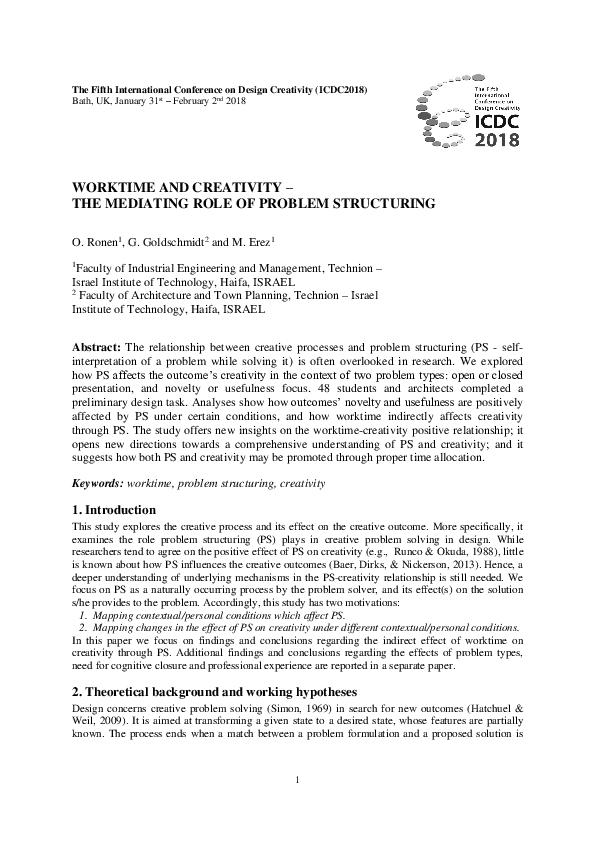 (PDF) Worktime and Creativity – the Mediating Role of Problem Structuring