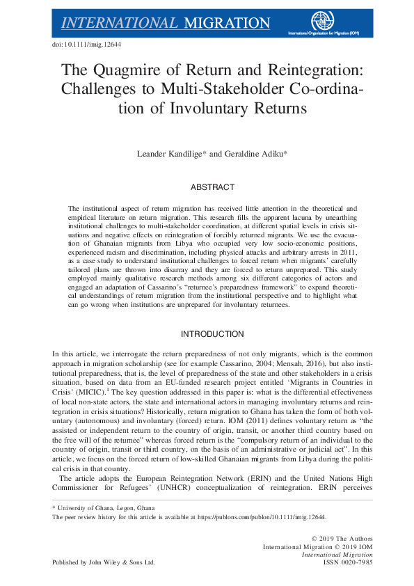 (PDF) The Quagmire of Return and Reintegration: Challenges to Multi ...