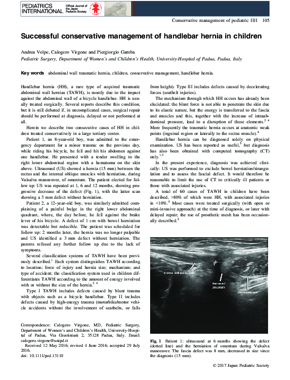 (PDF) Successful conservative management of handlebar hernia in children
