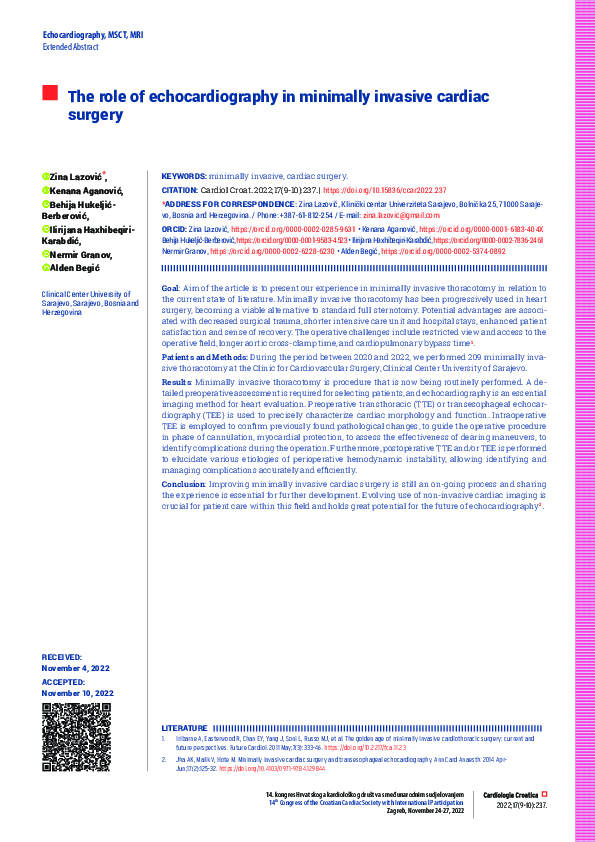 (PDF) The role of echocardiography in minimally invasive cardiac surgery