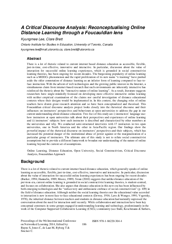 (PDF) A Critical Discourse Analysis: Reconceptualising Online Distance ...