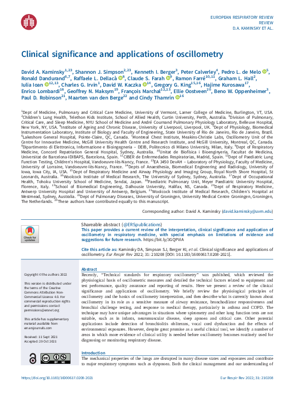 (PDF) Clinical significance and applications of oscillometry