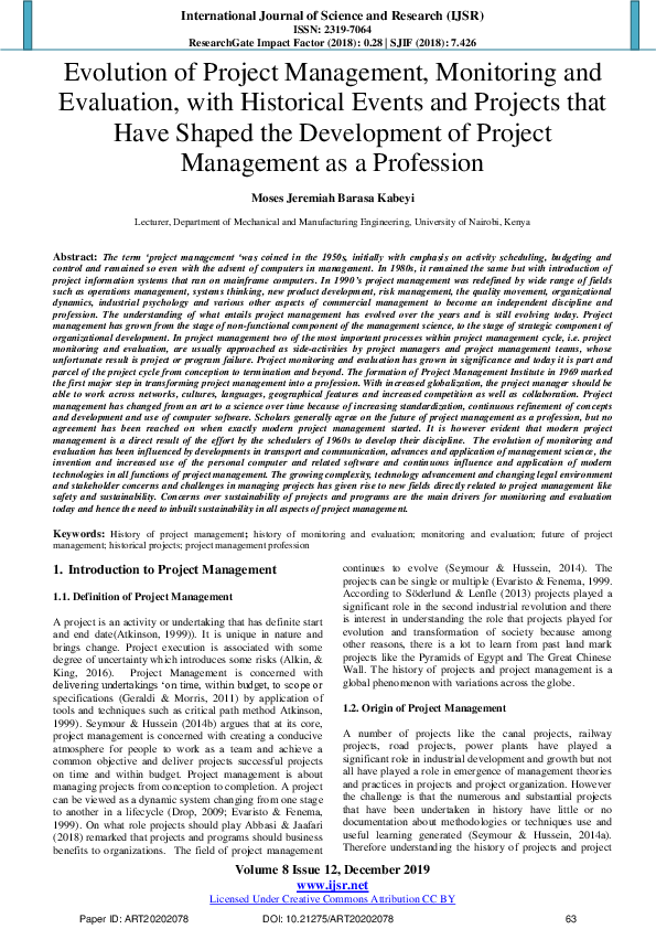 (PDF) Evolution of Project Management, Monitoring and Evaluation, with Historical Events and ...