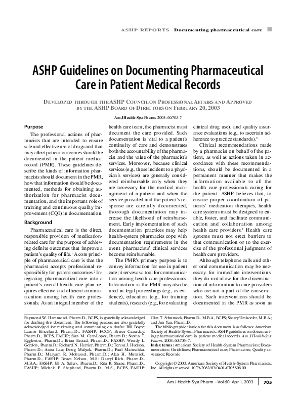 (PDF) ASHP guidelines on documenting pharmaceutical care in patient ...