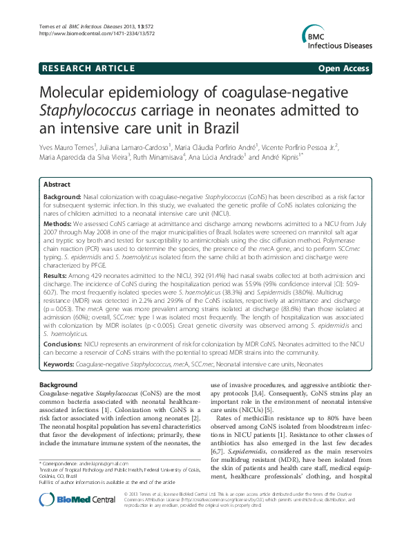 (PDF) Molecular epidemiology of coagulase-negative Staphylococcus ...