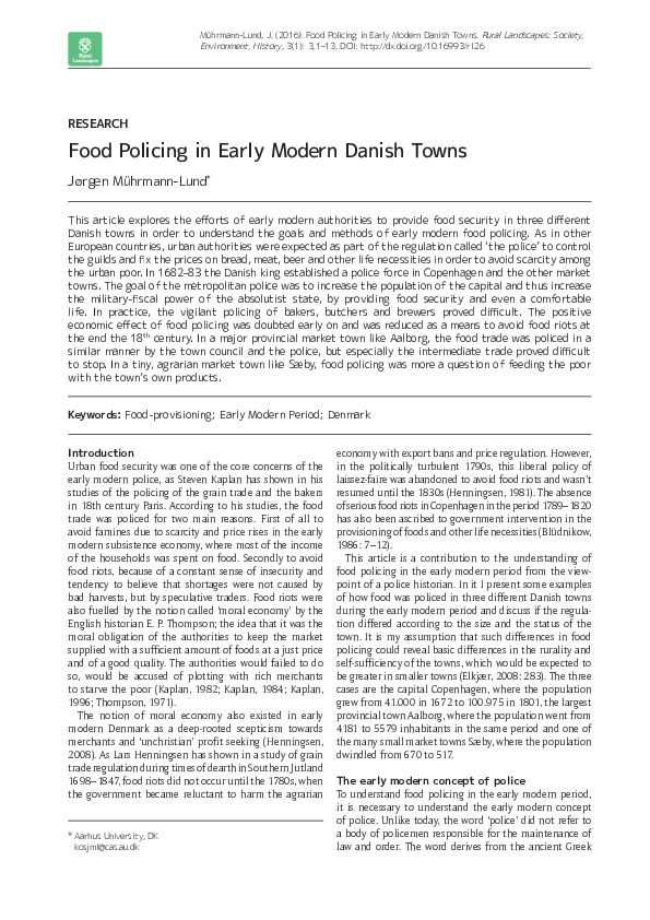 (PDF) Food Policing in Early Modern Danish Towns