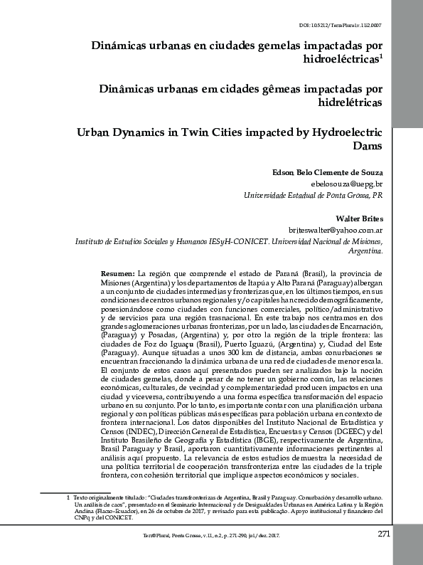 (PDF) Urban Dynamics in Twin Cities impacted by Hydroelectric Dams