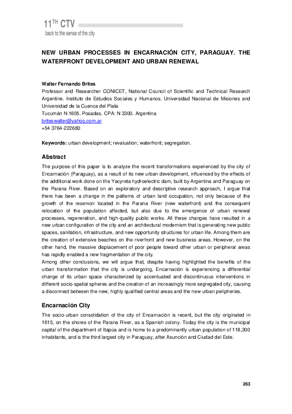 (PDF) New urban processes in Encarnación City, Paraguay: the waterfront ...