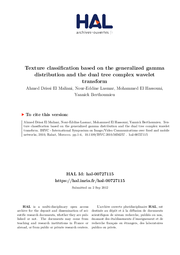 (PDF) Texture Classification via Generalized Gamma Model