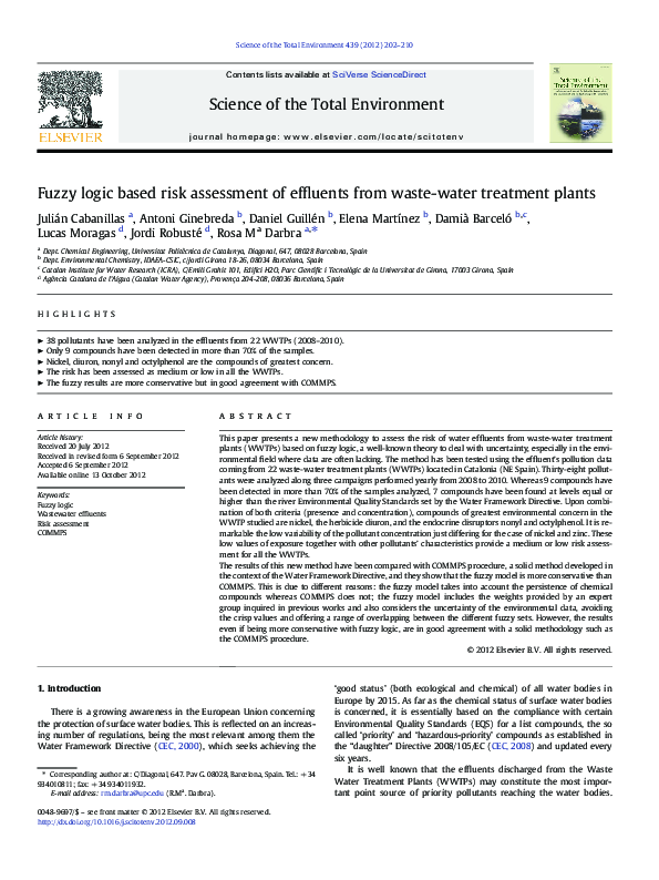 (PDF) Fuzzy logic based risk assessment of effluents from waste-water ...