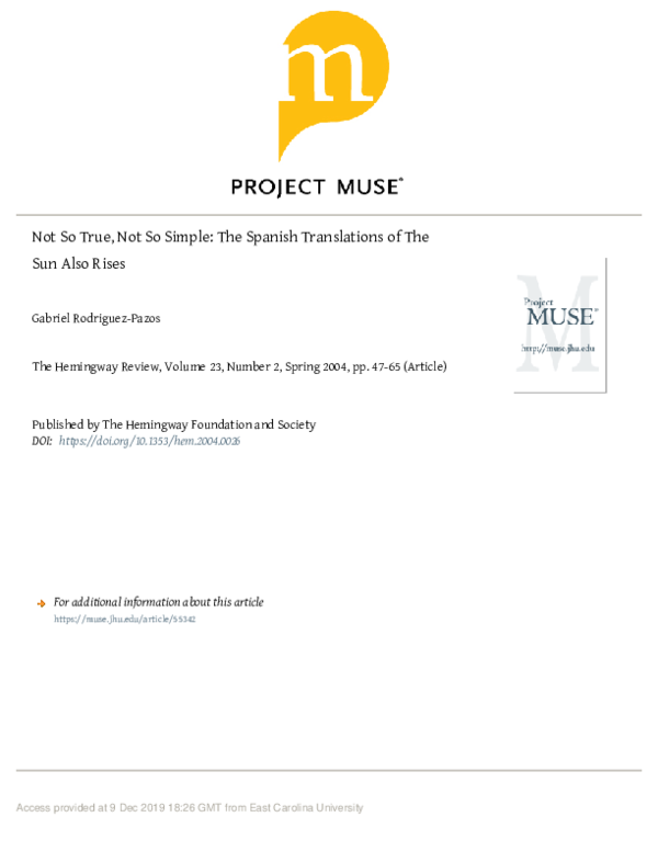 (PDF) Not So True, Not So Simple: The Spanish Translations of The Sun ...