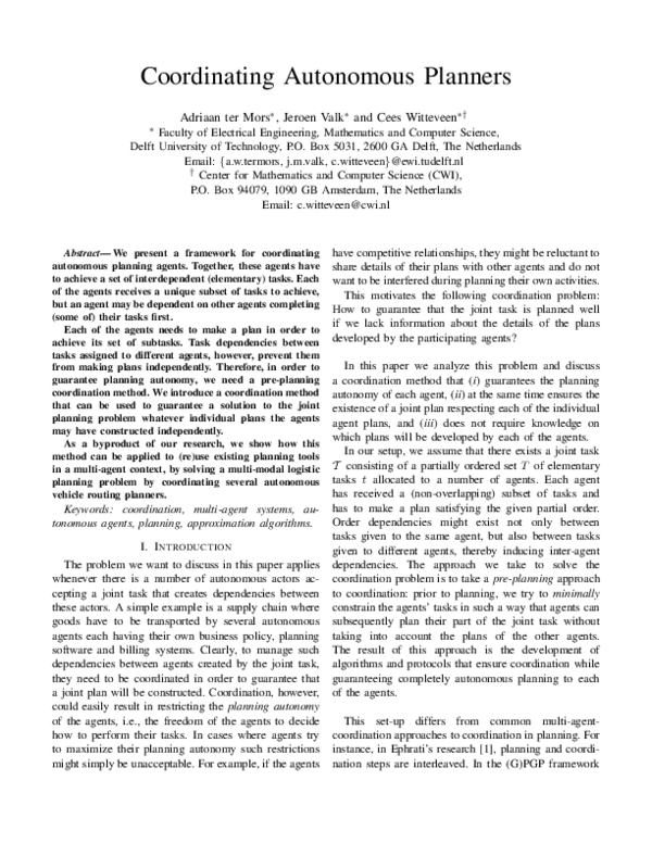 (PDF) Coordinating autonomous planners