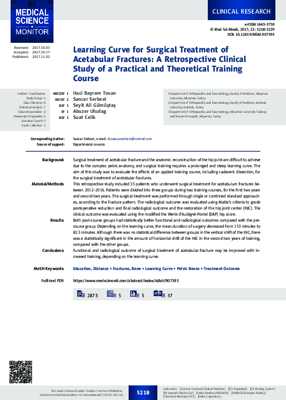 (PDF) Learning Curve for Surgical Treatment of Acetabular Fractures: A Retrospective Clinical ...