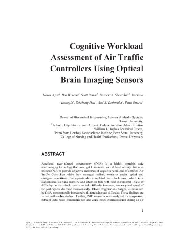 (PDF) Cognitive Workload Assessment of Air Traffic Controllers Using Optical Brain Imaging ...