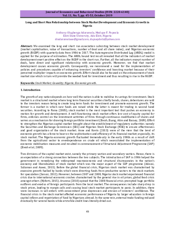 (PDF) Long and Short Run Relationship between Stock Market Development ...
