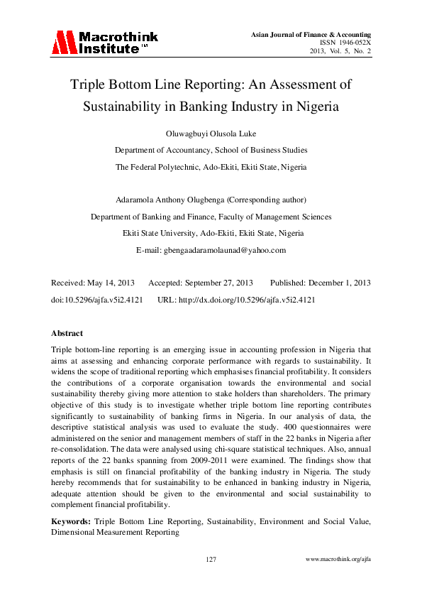 (PDF) Triple Bottom Line Reporting: An Assessment of Sustainability in ...