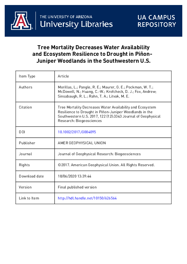 (PDF) Tree Mortality Decreases Water Availability and Ecosystem ...