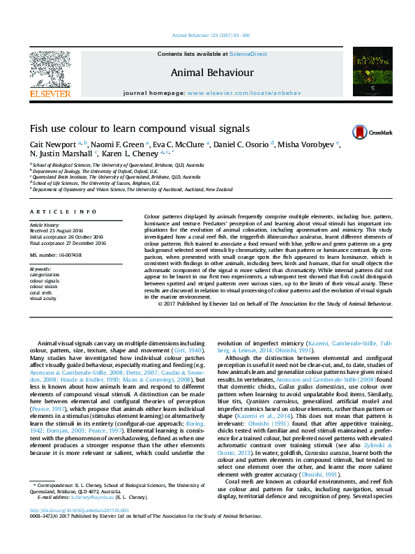 (PDF) Fish use colour to learn compound visual signals